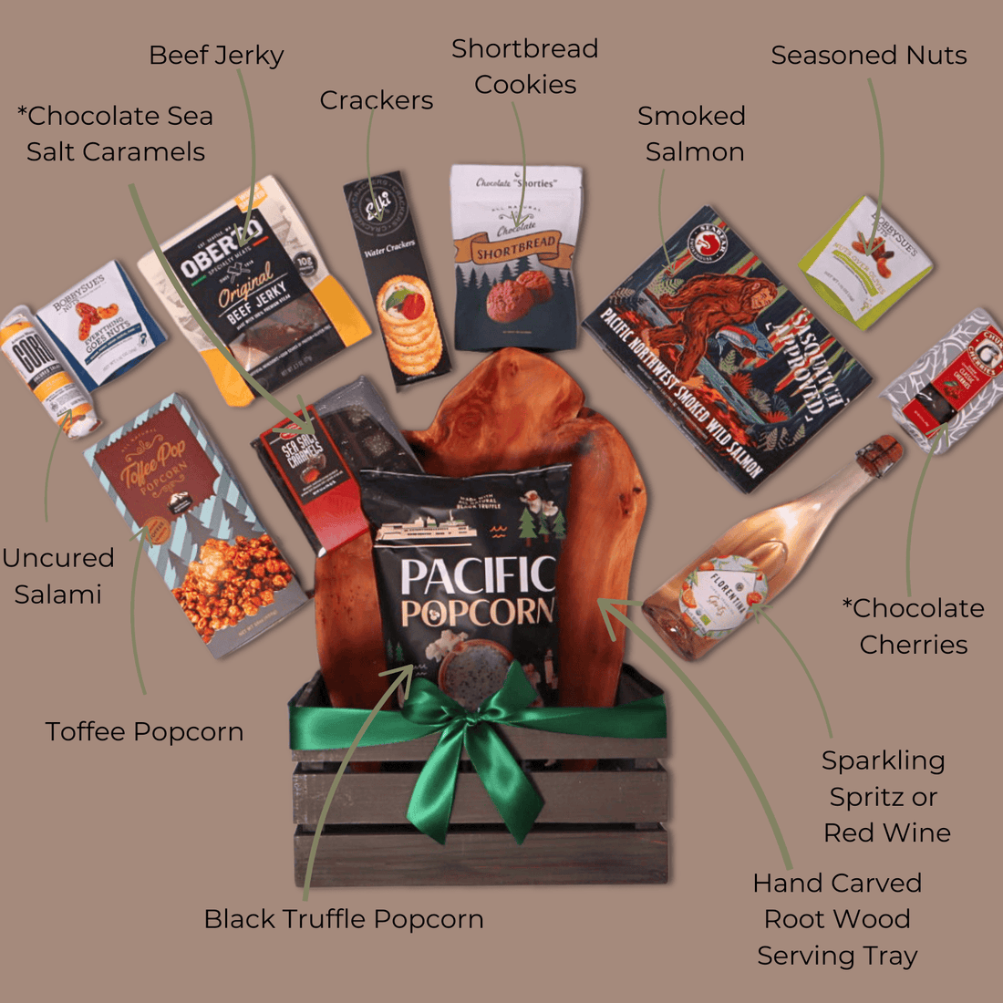 Pacific Northwest Snacks & Wine Gift Basket – Apple Blossom Gift Baskets